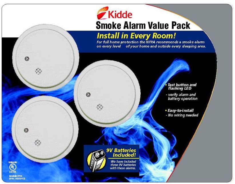 Kidde 0914 Battery-Operated Ionization Sensor Compact Smoke Alarm, 3 ...